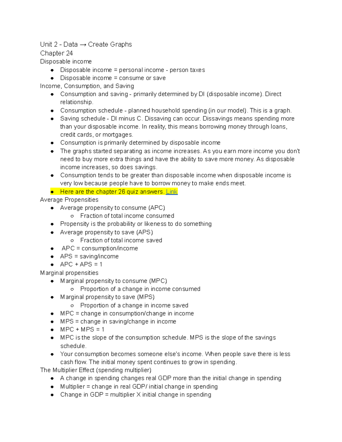 Macro Unit 2 Notes: Understanding Disposable Income & Consumption - Studocu