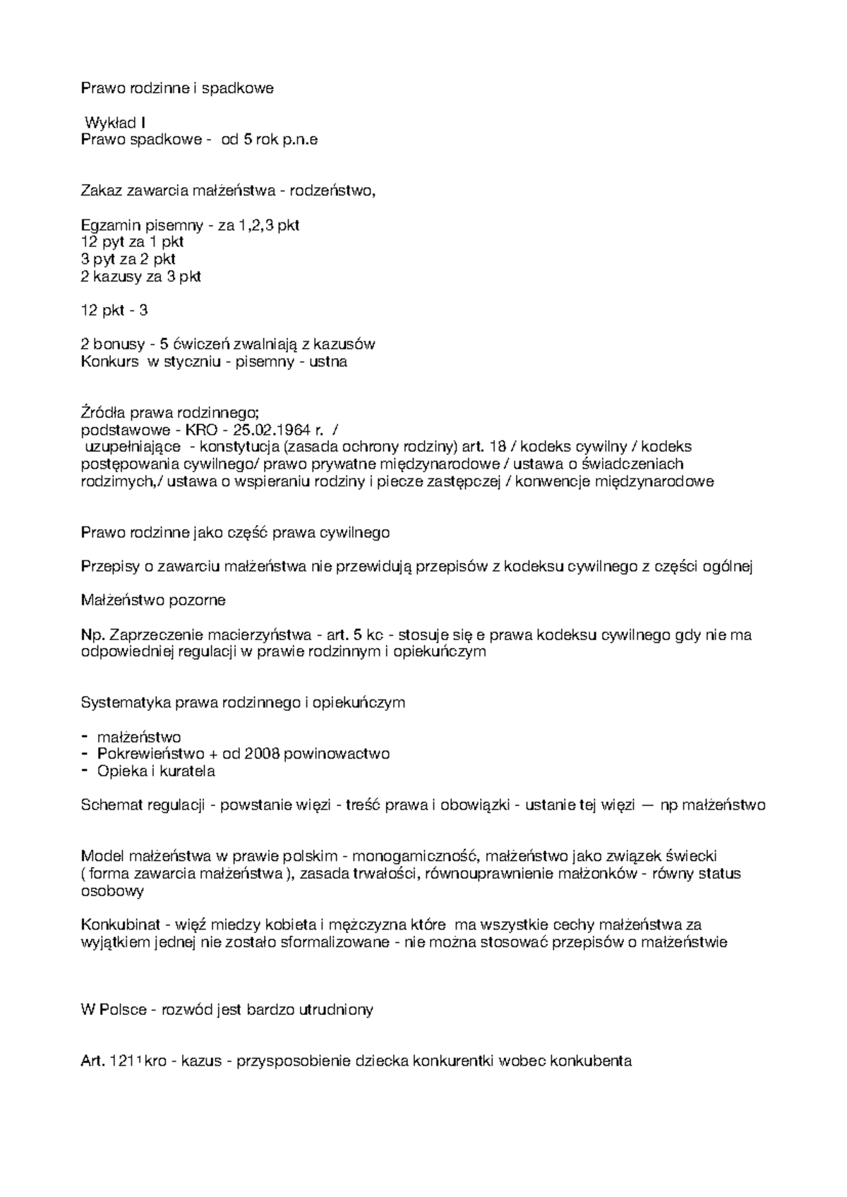 Prawo rodzinne i spadkowe - IV. Rok - Prawo rodzinne i spadkowe Wykład ...