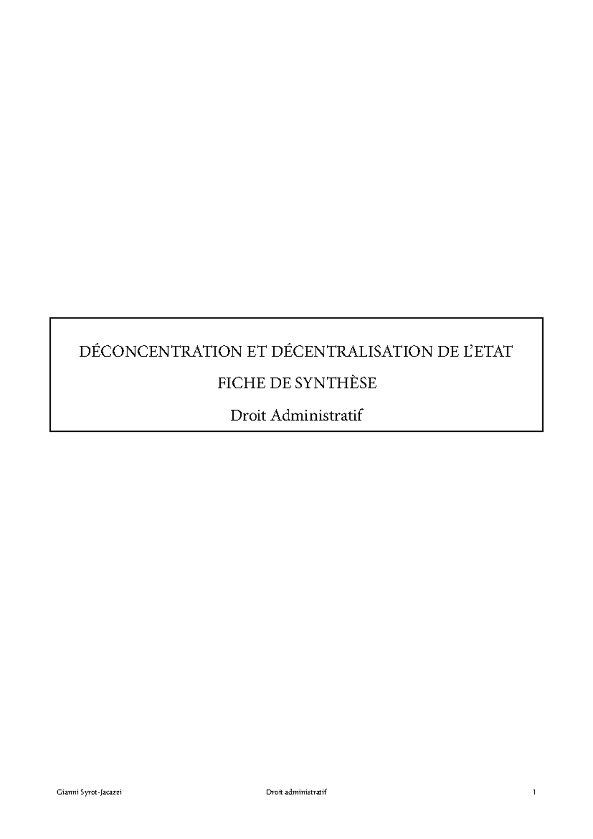Droit Administratif - Déconcentration et Décentralisation Fiches de ...