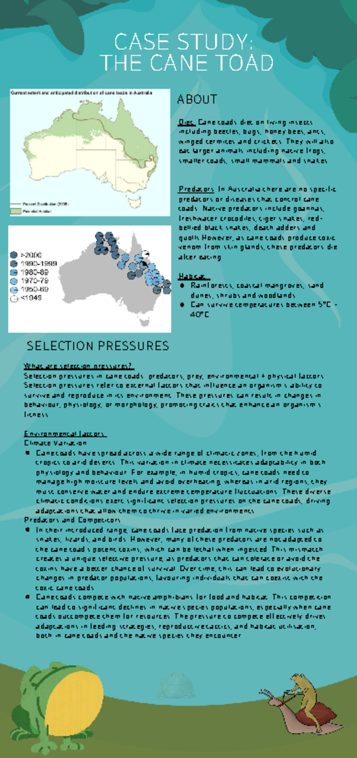 Case Study: Selection Pressures and Adaptations of Cane Toads - Studocu