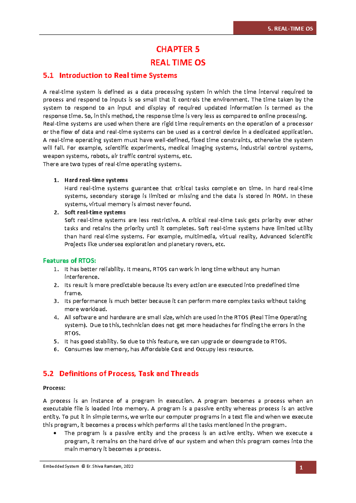 5. OS CHAPTER 5: REAL TIME OPERATING SYSTEMS OVERVIEW - Studocu