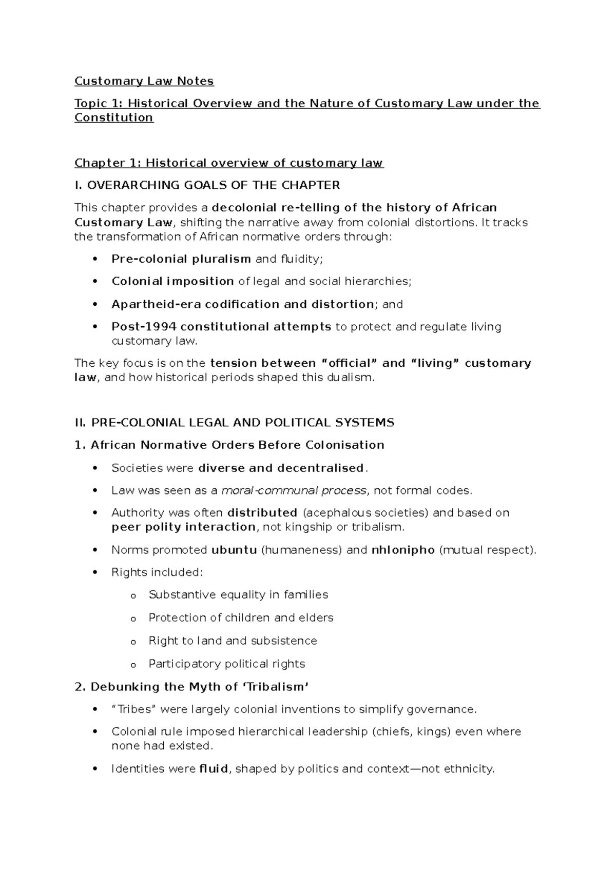 Customary Law Notes (LAW 101): Historical Overview & Nature of ...
