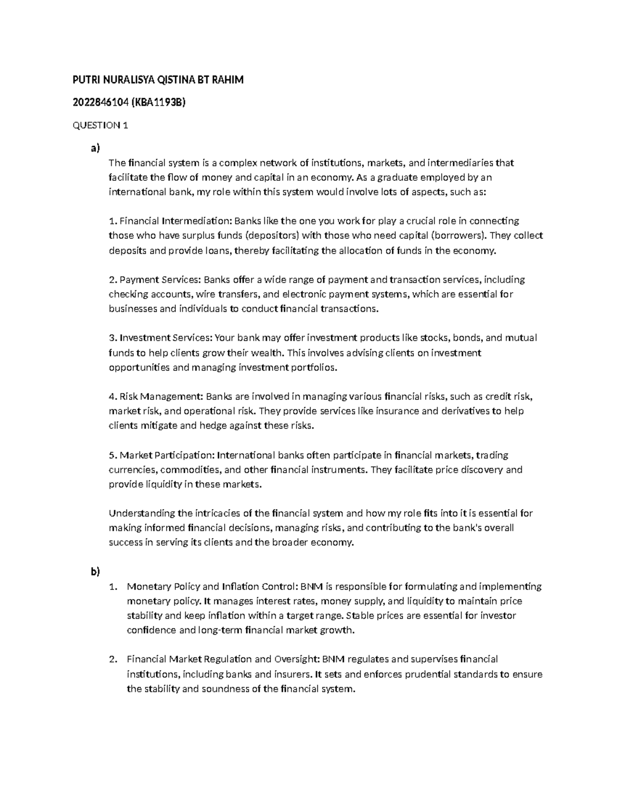 FIN250 Test 1 Practice: Financial System & Bank Functions Overview ...