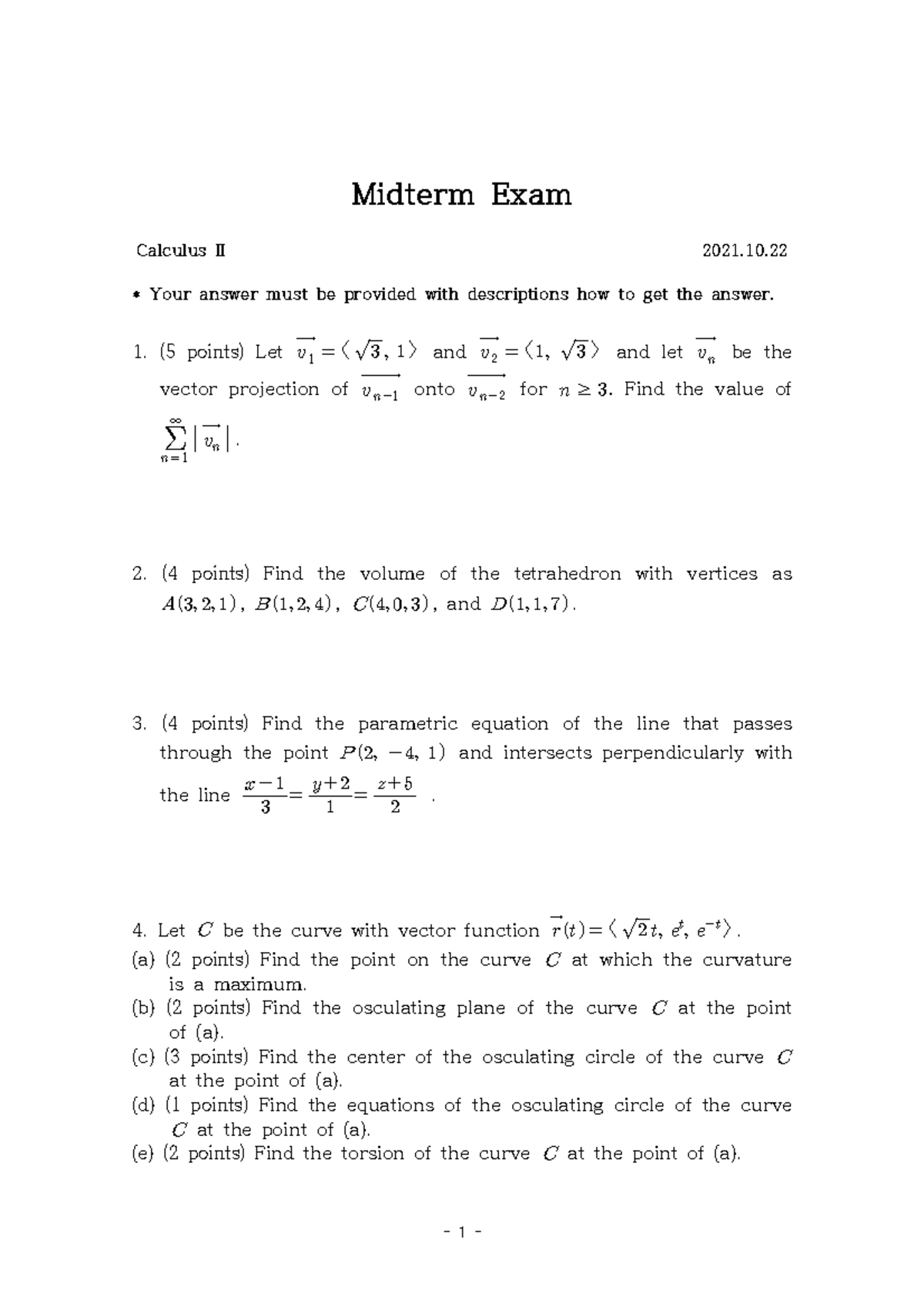 Calculus II 2021 Fall Midterm Exam - 1 - Midterm Exam Calculus II 2021 ...