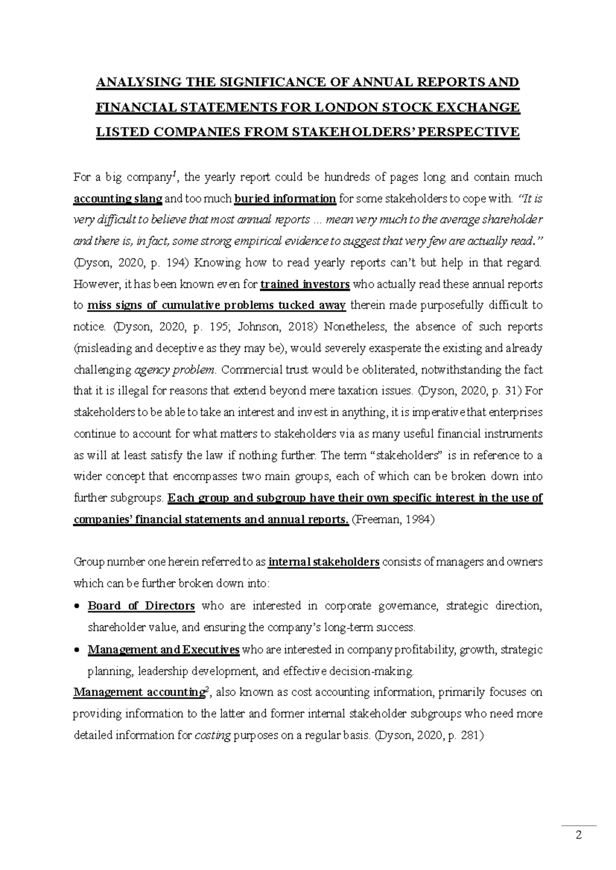 ANALYSIS OF ANNUAL REPORTS & FINANCIAL STATEMENTS FOR LSE COMPANIES ...