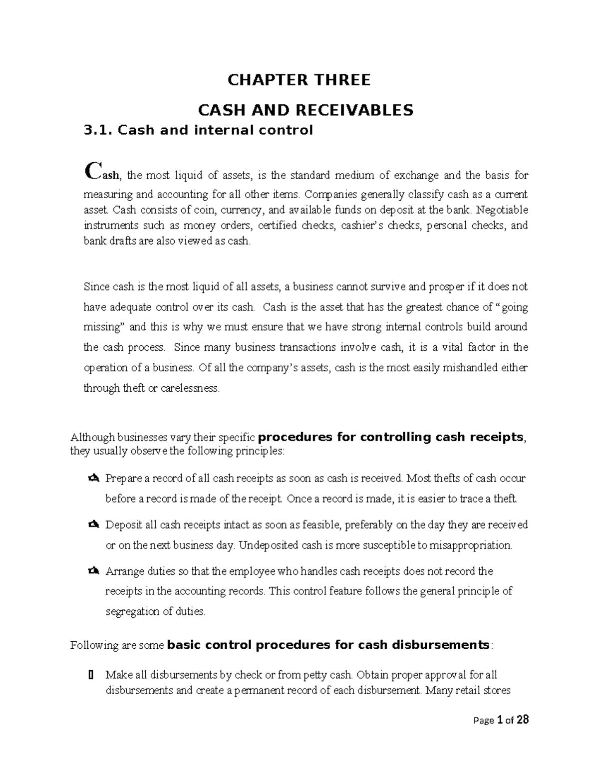 Intermediate FA I Chapter 3: Cash and Receivables Overview - Studocu