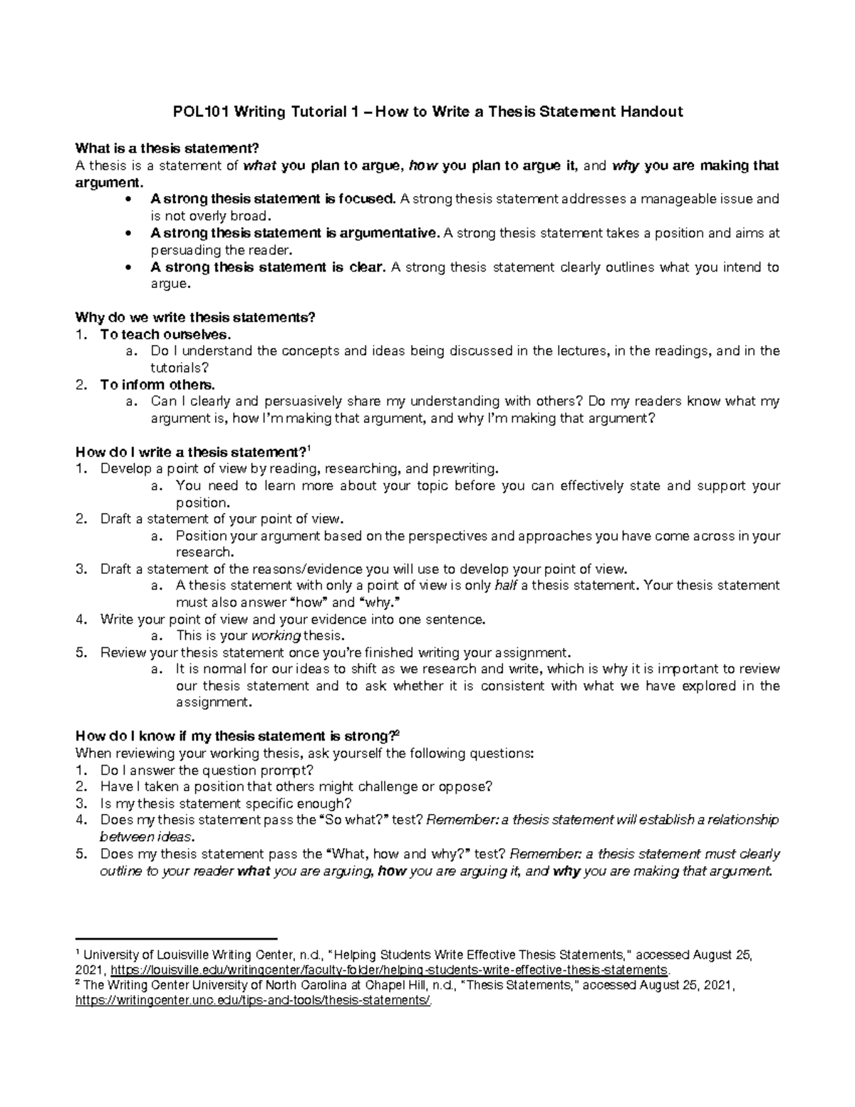 POL101 Writing Tutorial 1: Crafting a Strong Thesis Statement - Studocu