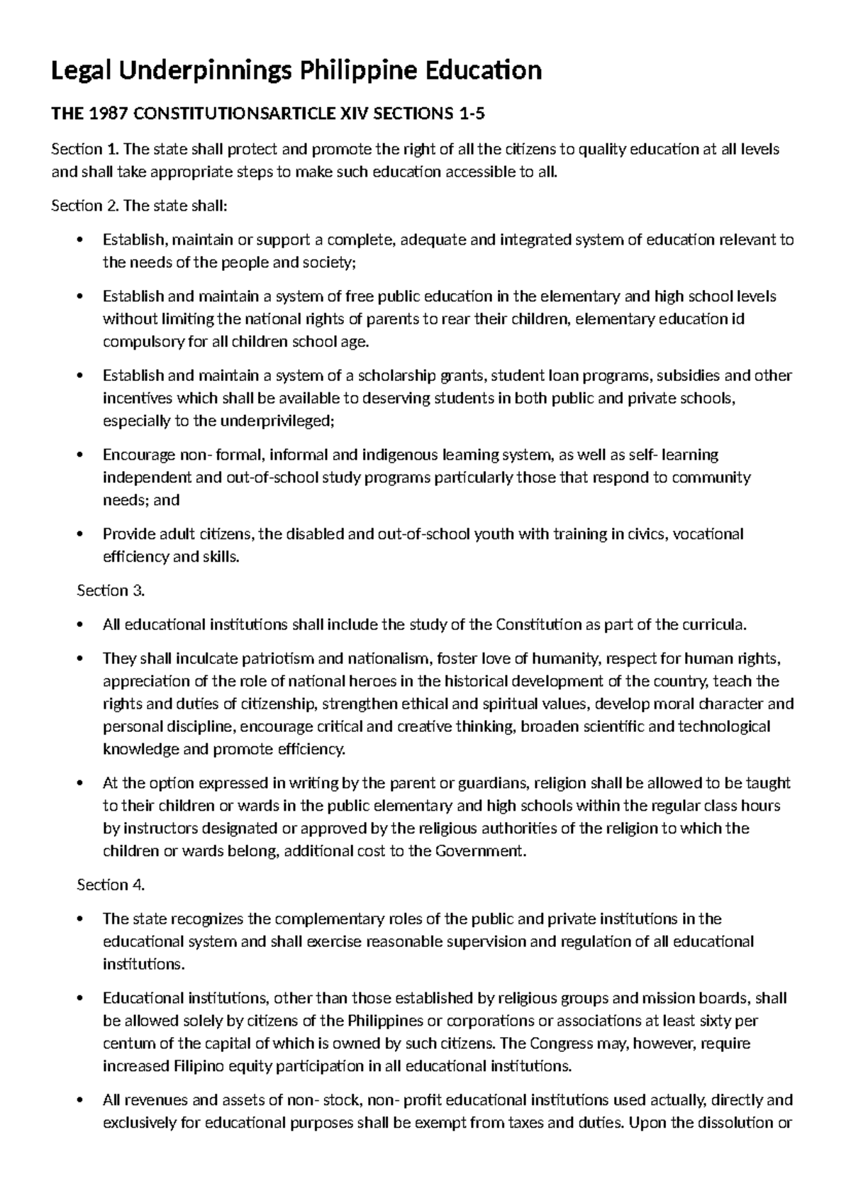 Legal Underpinnings of Philippine Education: Unit 2 Overview - Studocu