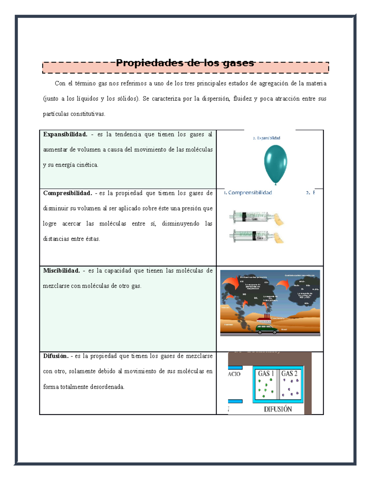 Propiedades de los Gases: Expansibilidad, Compresibilidad y Más - Studocu