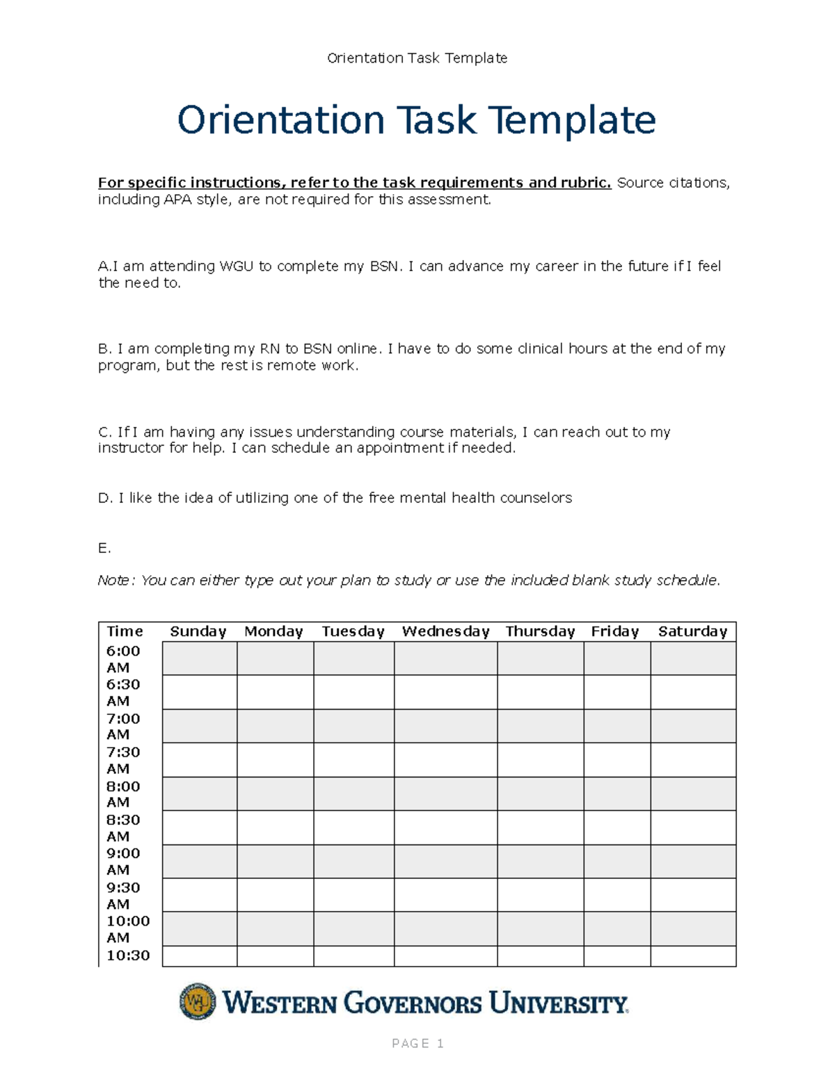 ORIE Assignment: Orientation Task Template for BSN Students - Studocu