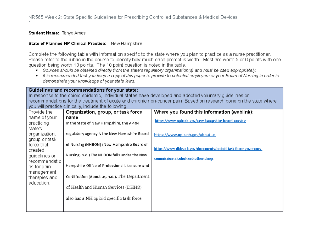 Advanced Pharm - NH Week 2 Assignment on NP Clinical Practice ...