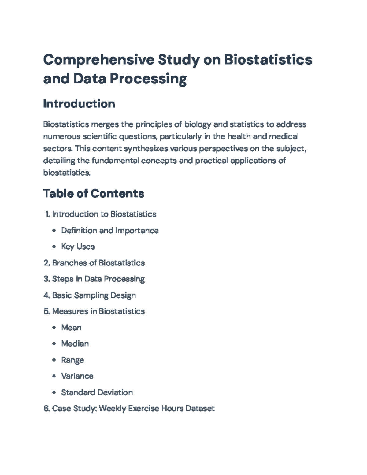 Comprehensive Introduction to Biostatistics and Data Processing - Comprehensive Study on - Studocu