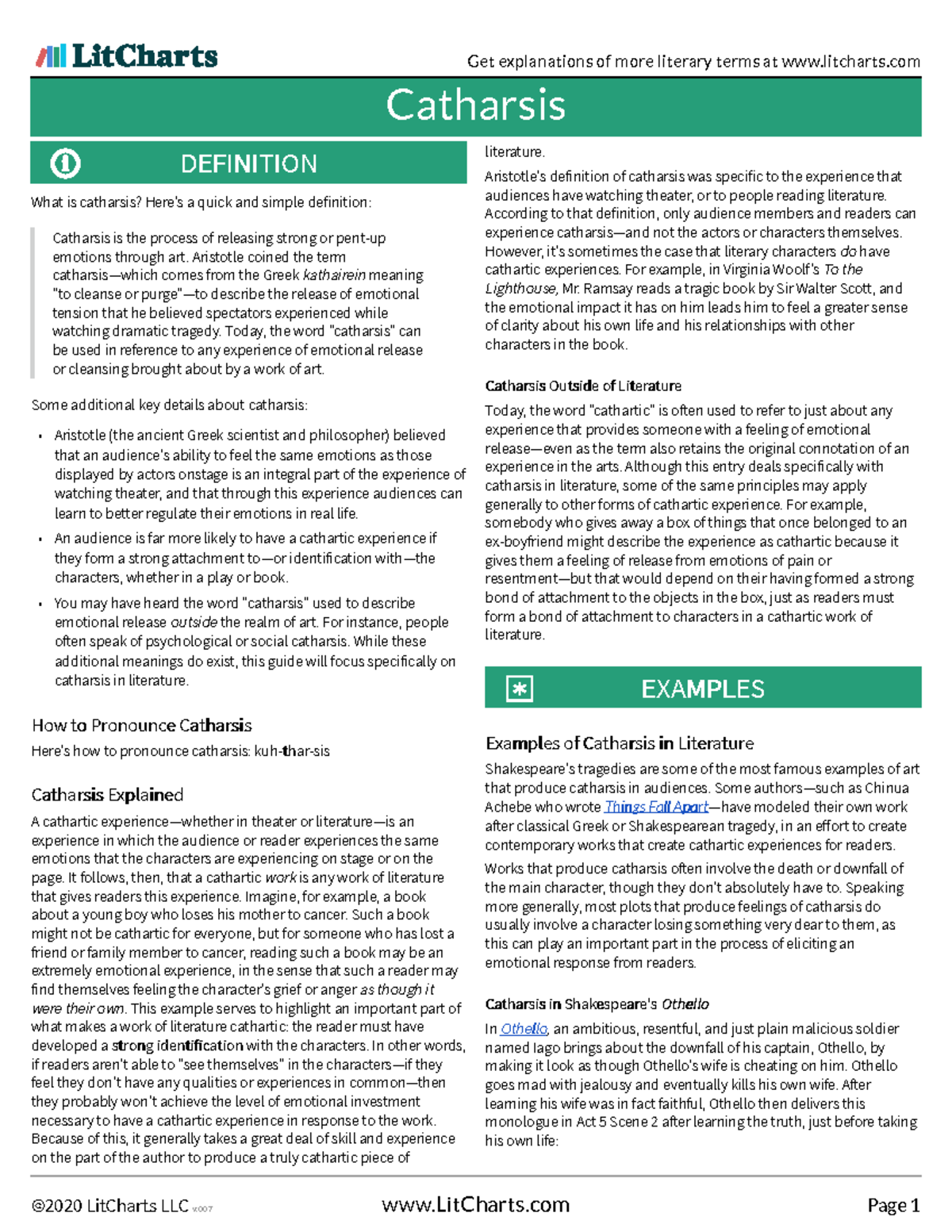 Lit Charts-Catharsis - Notes - Catharsis What is catharsis? Here’s a ...