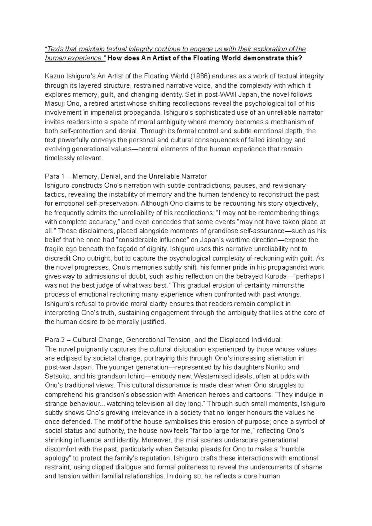 Mod B Essay: Textual Integrity in "An Artist of the Floating World ...