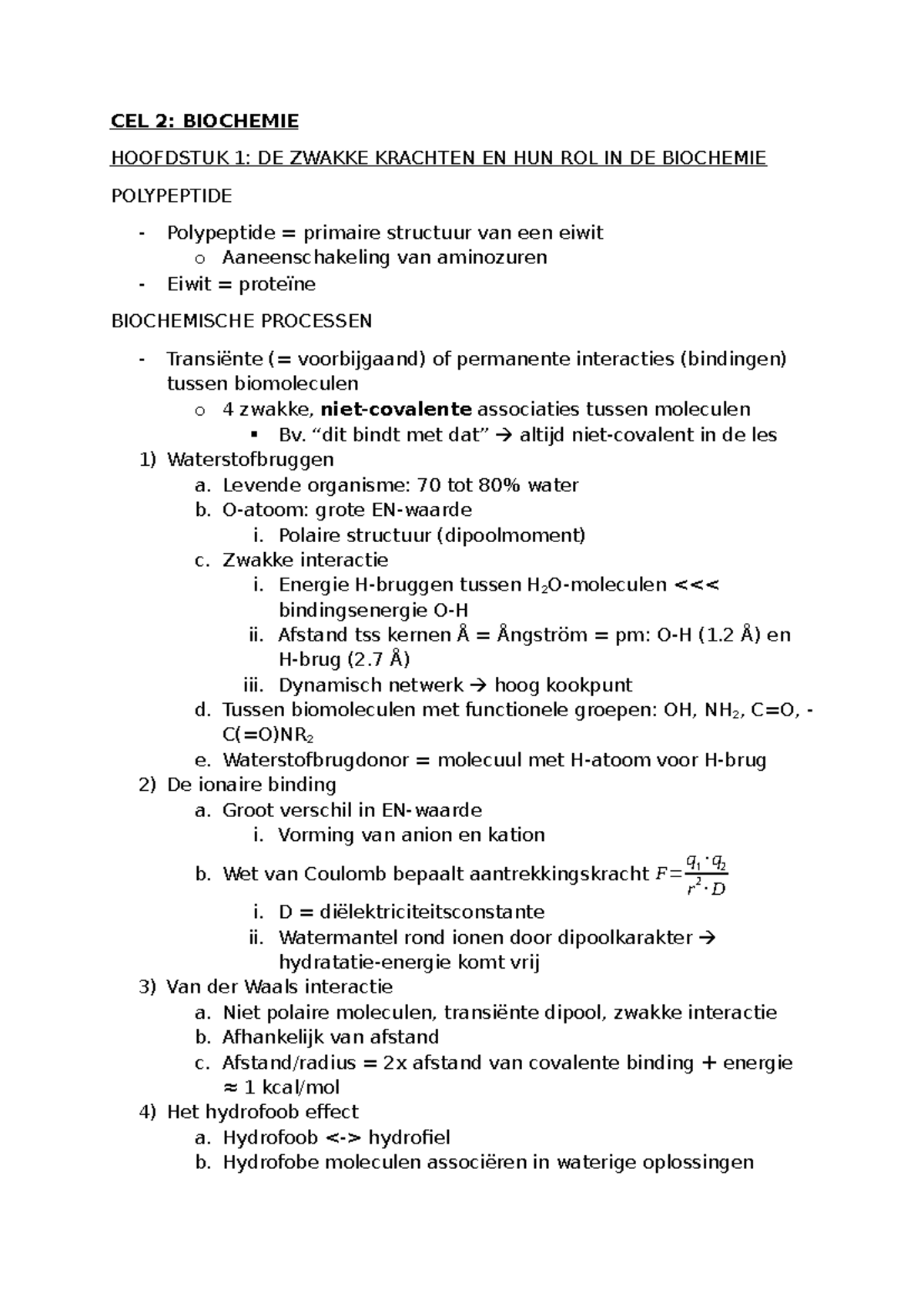 CEL 2: BIOCHEMIE SAMENVATTING HOOFDSTUK 1 EN 2 - POLYPEPTIDEN EN ...
