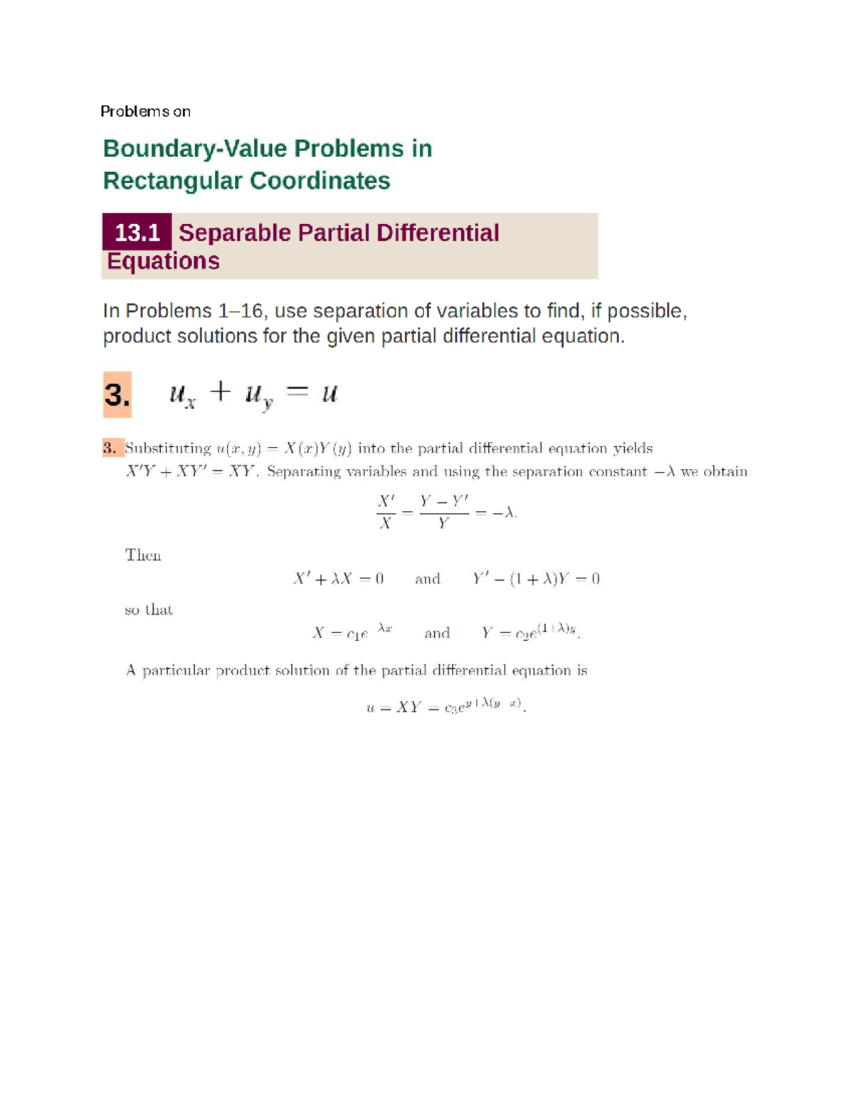 Problems Set 3 Solutions on PDEs for ENGR 311 - Studocu
