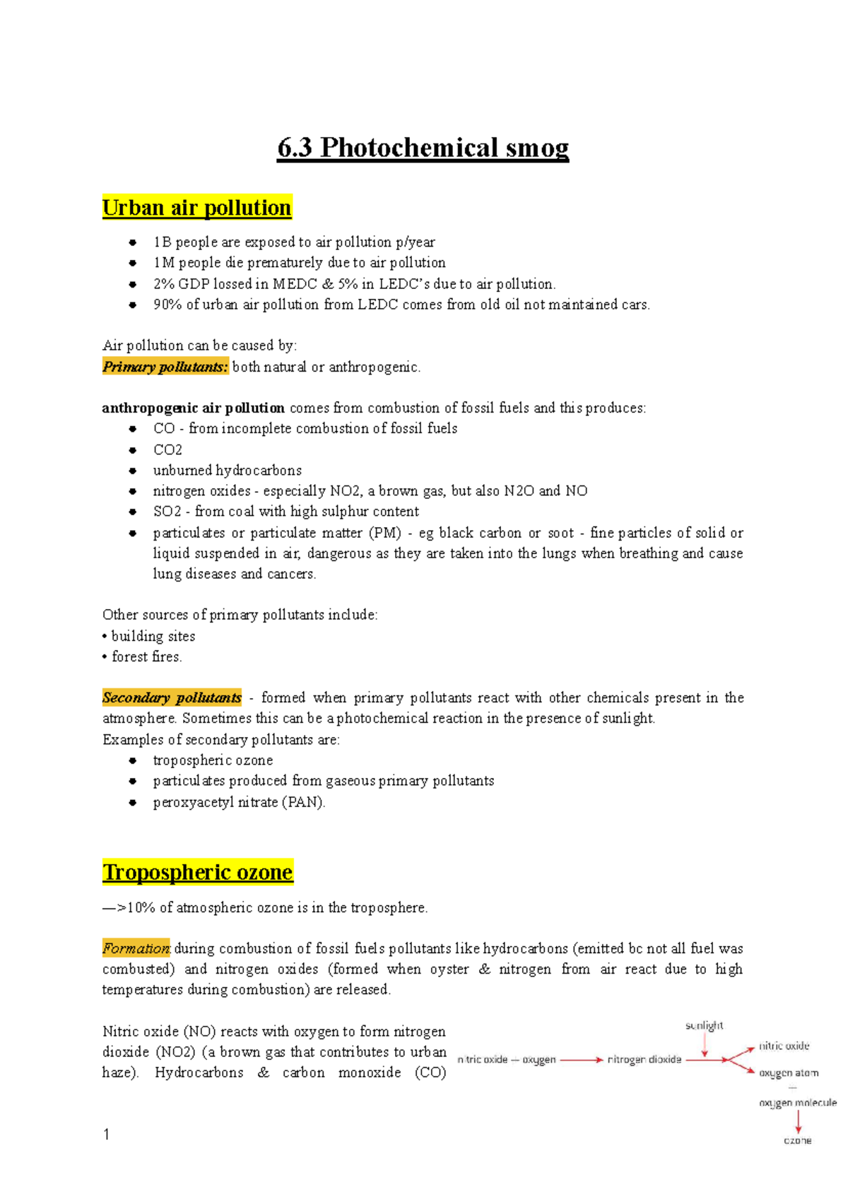 6.3 Summary of Photochemical Smog and Urban Air Pollution - Studocu