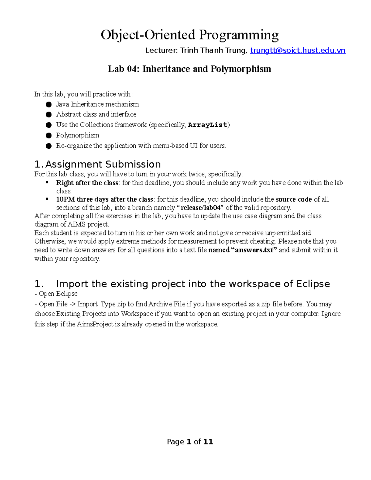 OOP-Lab04-Inheritance Polymorphism - Object-Oriented Programming ...