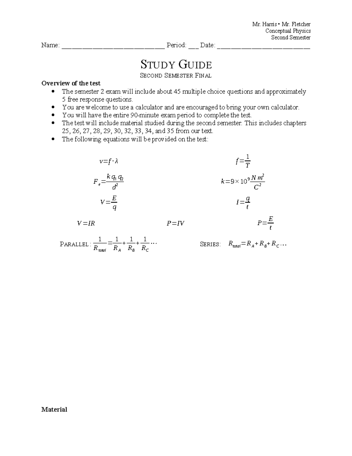 Conceptual Physics 2nd Sem Final Exam Study Guide by Mr. Harris & Mr ...