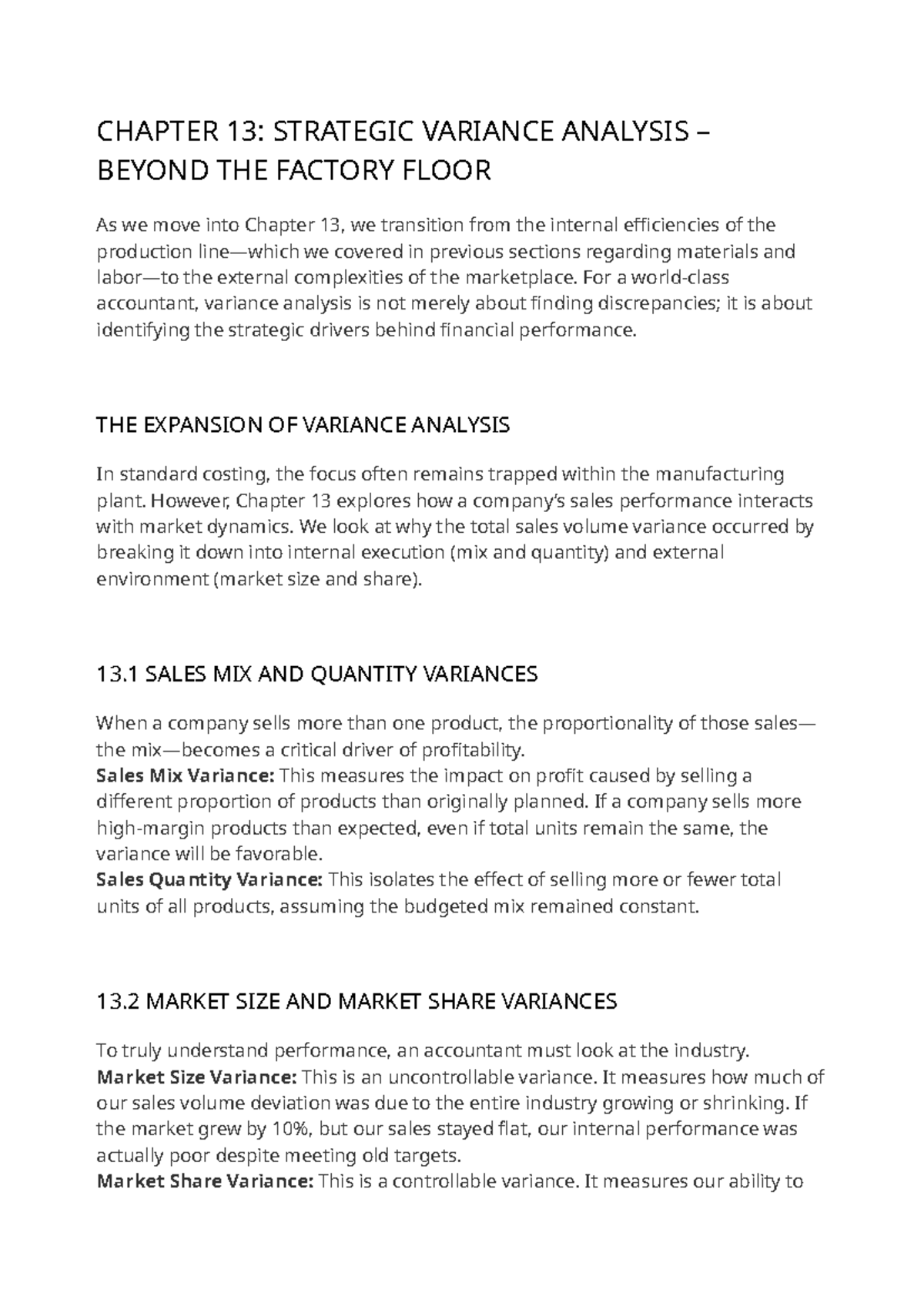 CHAPTER 13: STRATEGIC VARIANCE ANALYSIS IN ACCOUNTING - Studocu