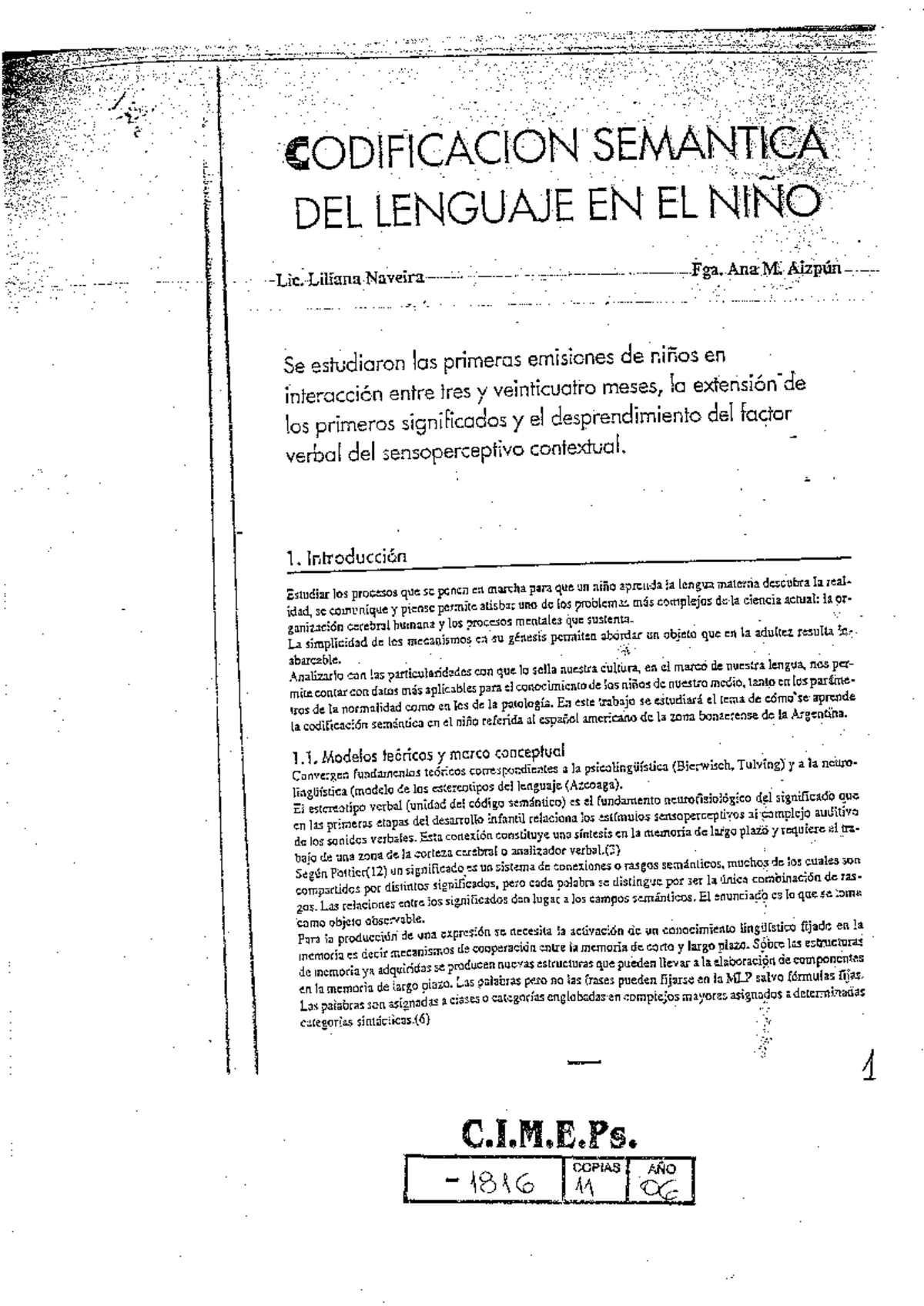 CODIFICACIÓN SEMÁNTICA DEL LENGUAJE EN NIÑOS (1816) - ESTUDIO Y ...