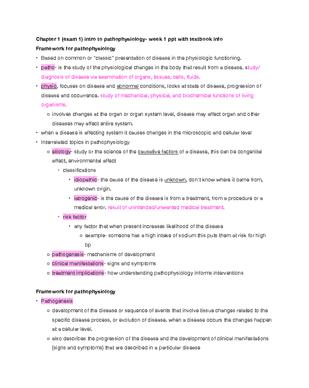 Pathophysiology Framework & Cellular Injury Analysis - Exam 1 Notes ...