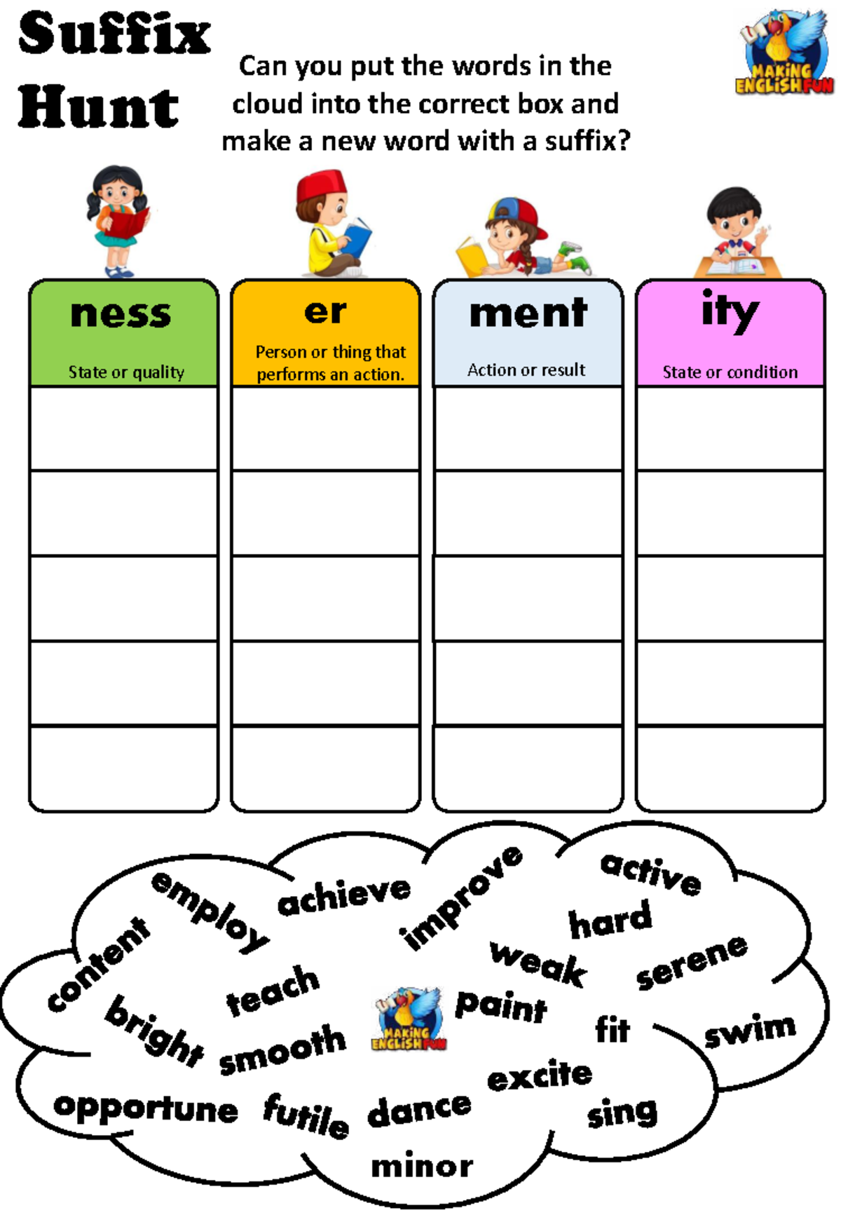 Suffix Hunt Activity for Word Formation - Studocu