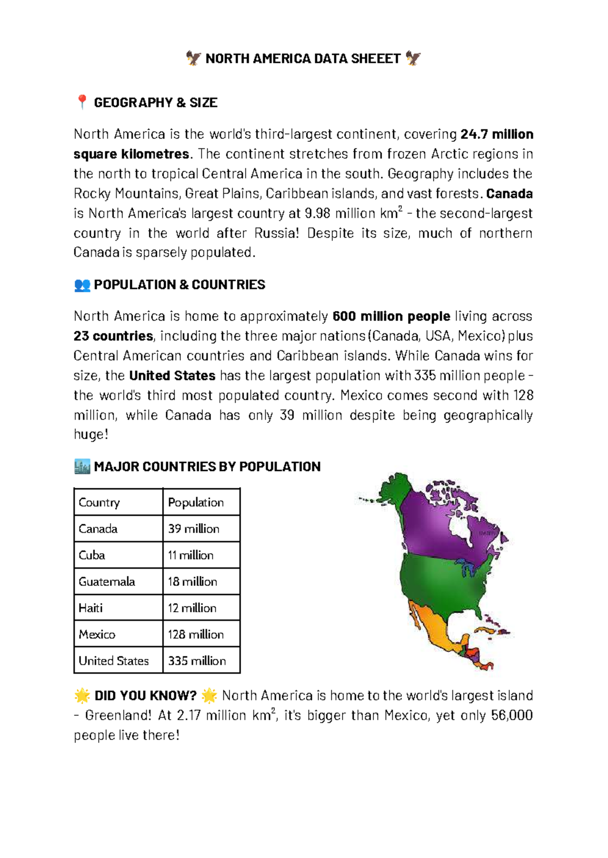 North America Geography & Population Overview Notes - Studocu
