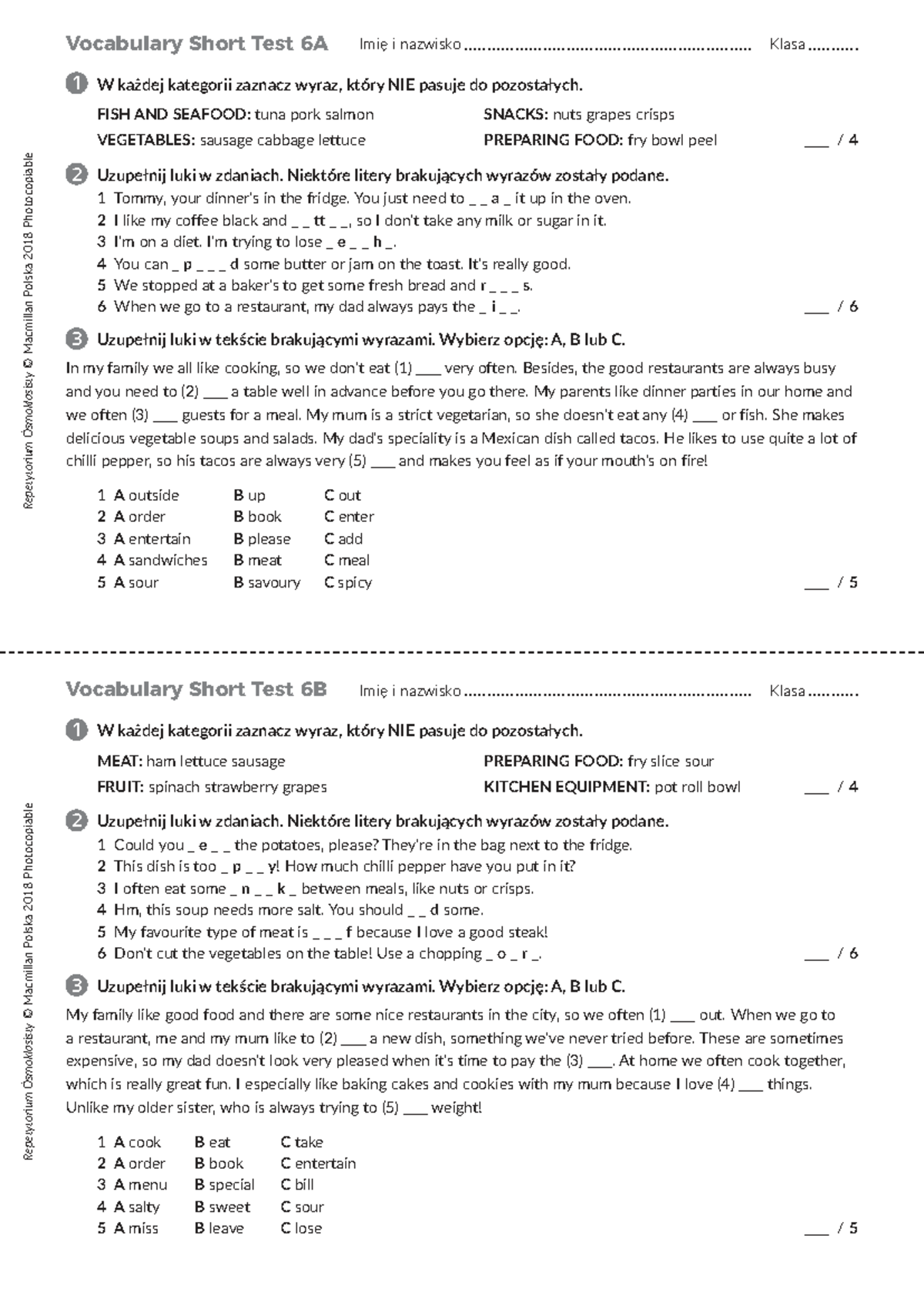 Unit 6 A&B Vocabulary Short Test 6A & 6B - Repetytorium Ósmoklasisty ...