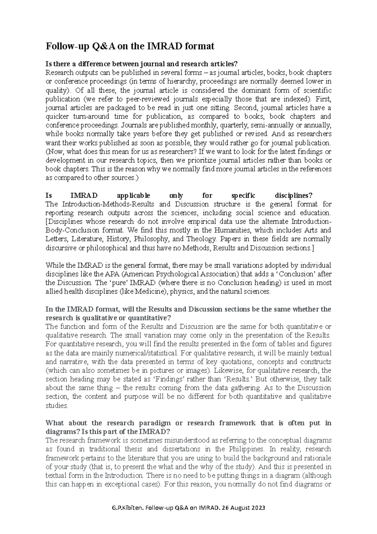 Humsshfjkfldlsjc - Follow-up Q&A on the IMRAD format Is there a ...