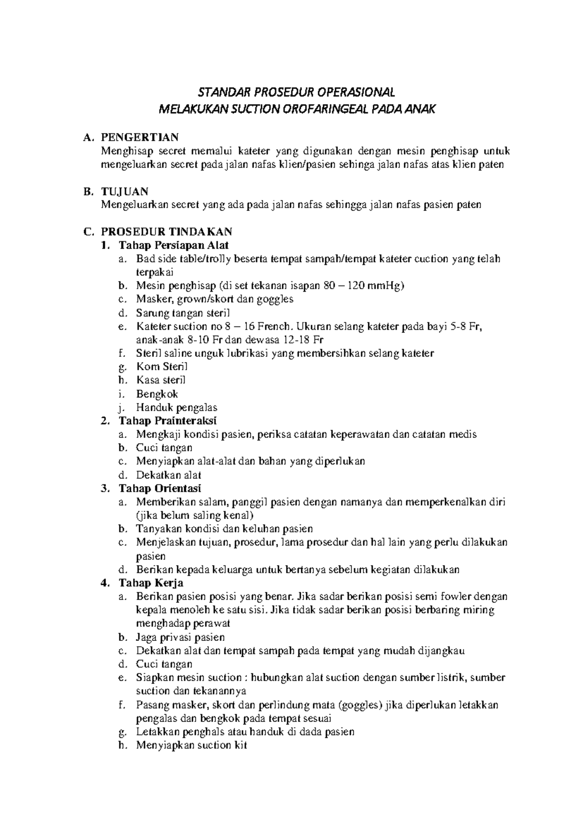 SPO: Suction Orofaringeal pada Anak - Prosedur dan Standar Operasional ...