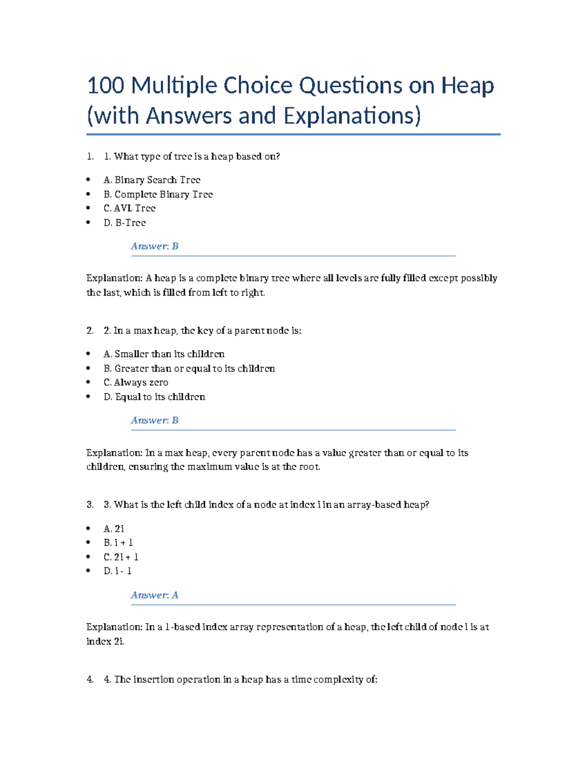 Heap 100 MCQs with Answers and Explanations - Studocu