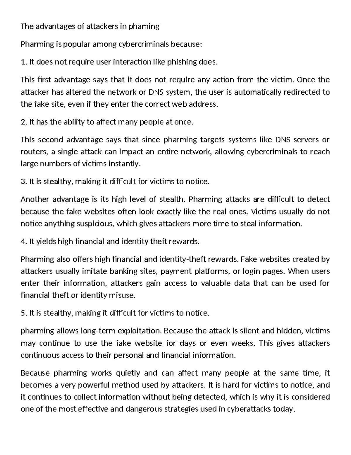 Pharming Advantages: Understanding Cybercriminal Tactics - Studocu