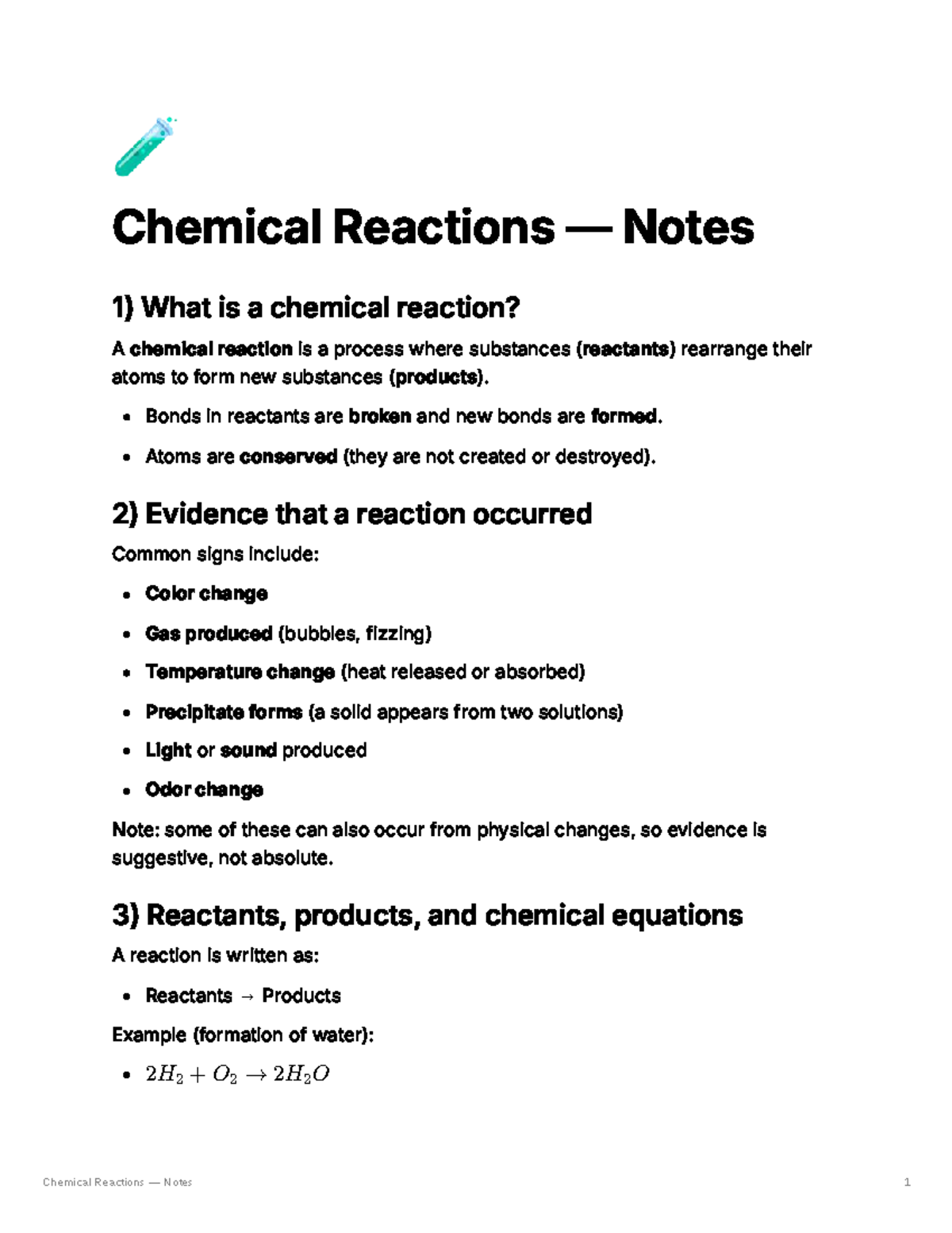 Chemical Reactions Notes (CHEM 101) - Key Concepts & Types - Studocu
