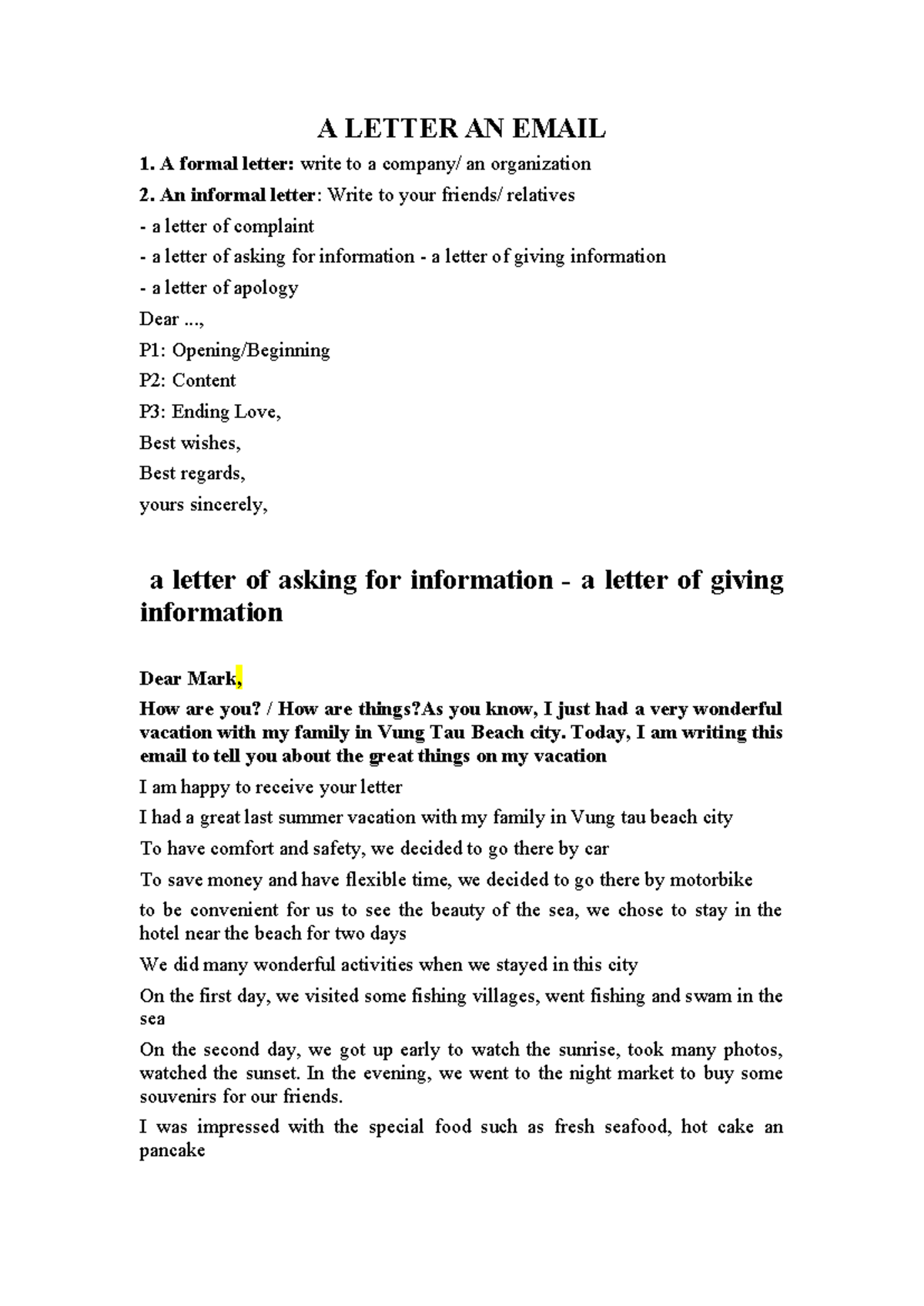 A LETTER & EMAIL: Writing Formal and Informal Correspondence - Studocu