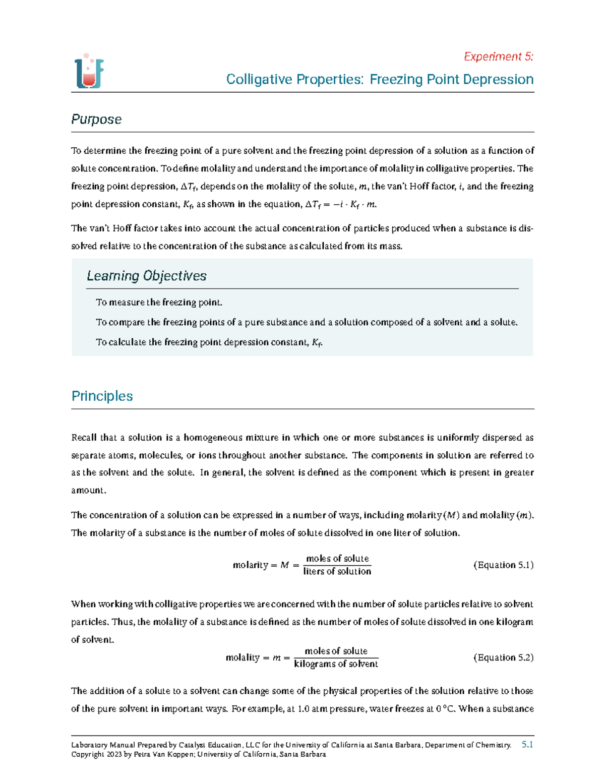 Colligative Properties: Freezing Point Depression Lab Report (CHEM 5 ...