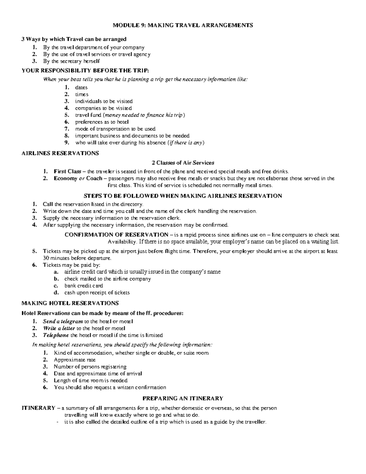 Final Exam Module 9: Travel Arrangements in Admin Office Procedure ...