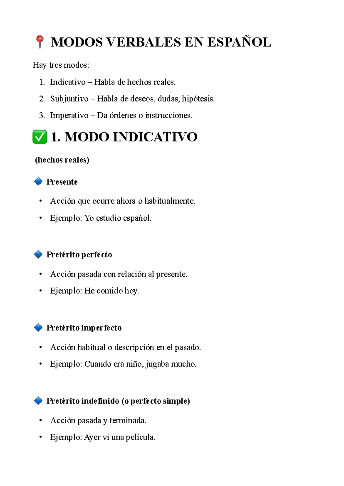 MODOS VERBALES EN ESPAÑOL: Guía Completa de Gramática - Studocu