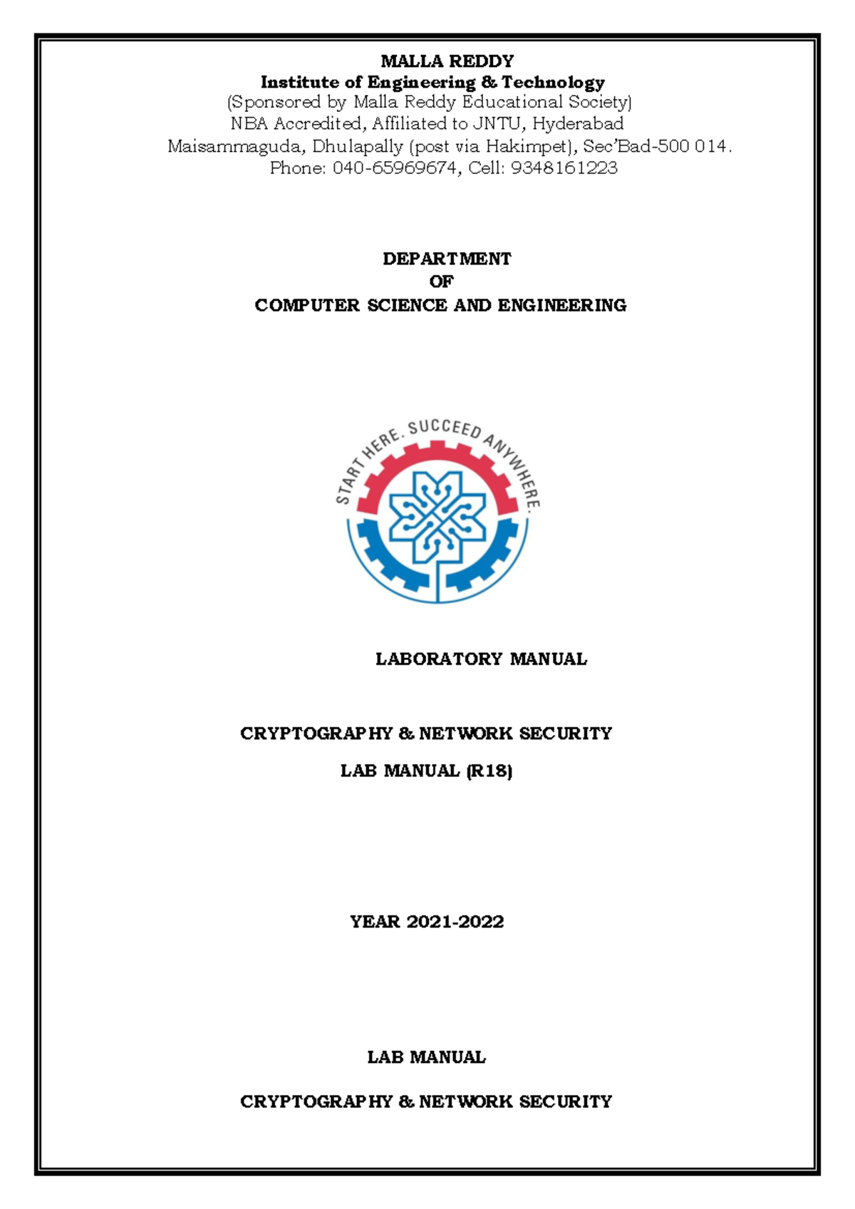 CNS Lab Manual for Cryptography & Network Security (IV-I SEM A.Y 2021-22) - Studocu