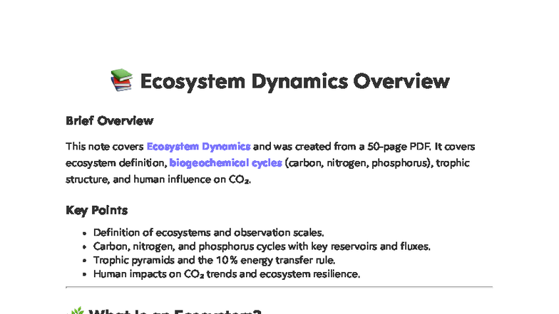 Ecosystem Dynamics (BIO 101) Biogeochemical Cycles Notes - Studocu