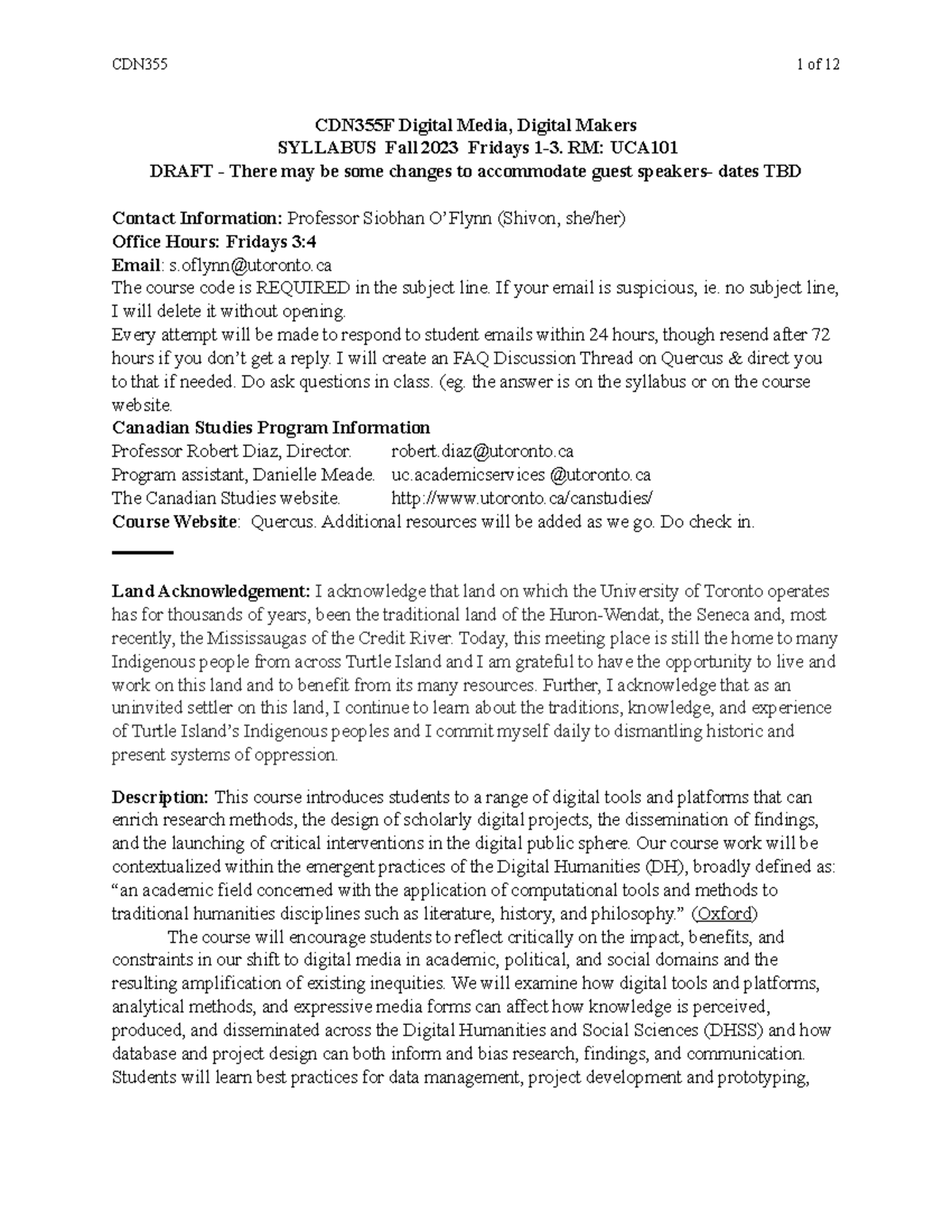 CDN355 Digital Media, Digital Makers Syllabus - Fall 2023 - Studocu