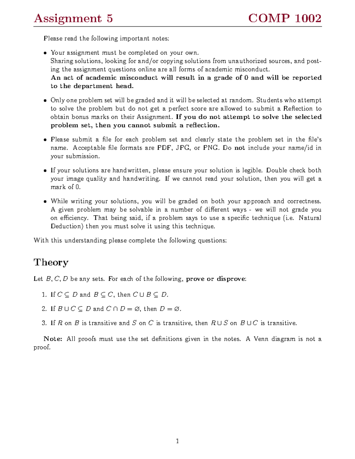 COMP 1002 Assignment 5 Guidelines and Important Notes - Studocu