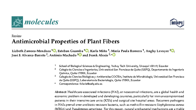 Antimicrobial Properties of Plant Fibers: A Review (Molecules 2022 ...