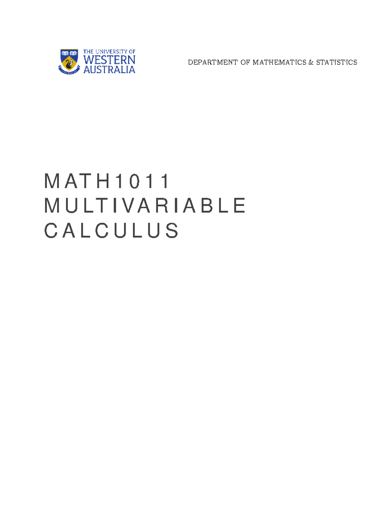 MATH1011 Multivariable Calculus Lecture Notes - Studocu