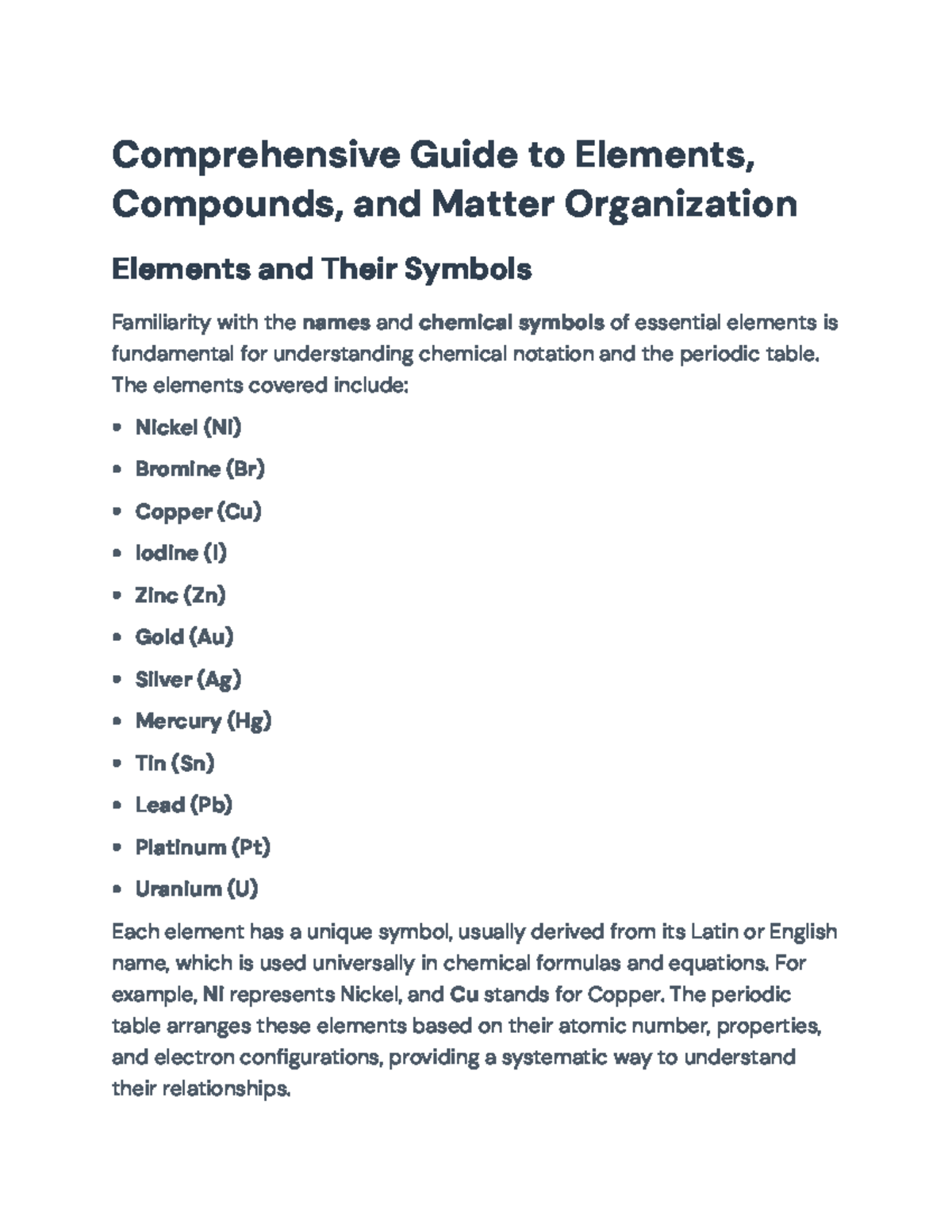 Comprehensive Guide to Elements, Compounds, and Chemical Bonds (CHEM101 ...