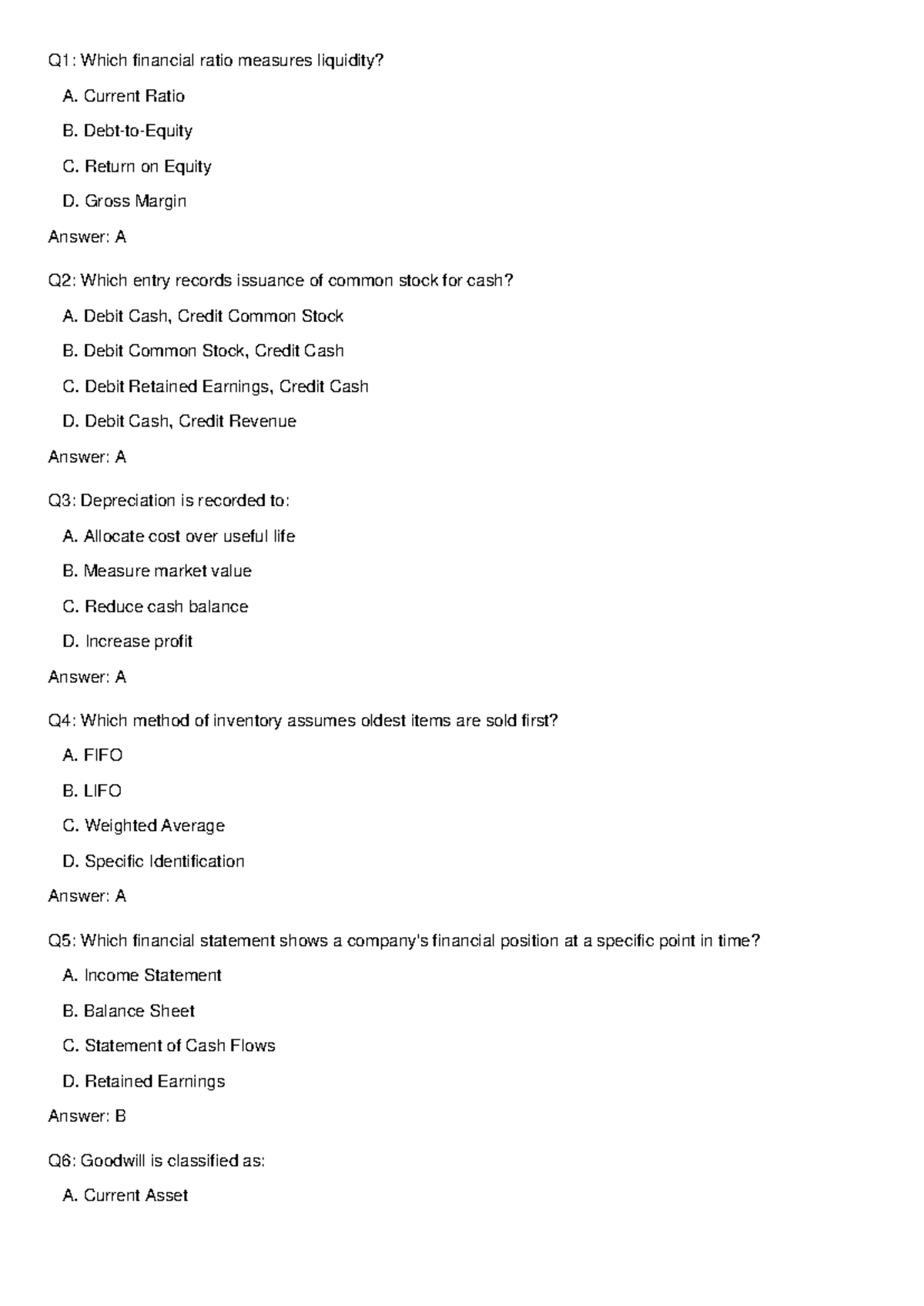 Accounting Quiz Set 1 (QSET 1): Financial Ratios & Statements - Studocu