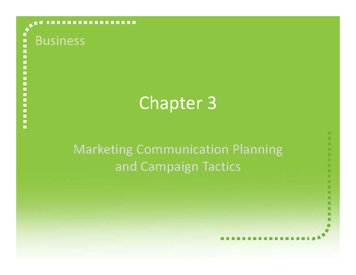 Chapter 3: Planning Marketing Communication and Campaign Tactics - Studocu