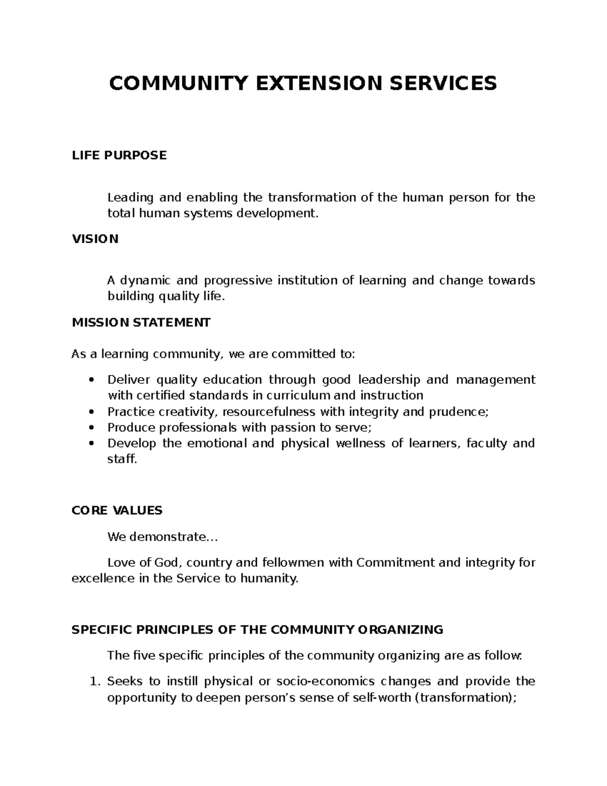 Community Extension Services Overview and Objectives (CES) - Studocu