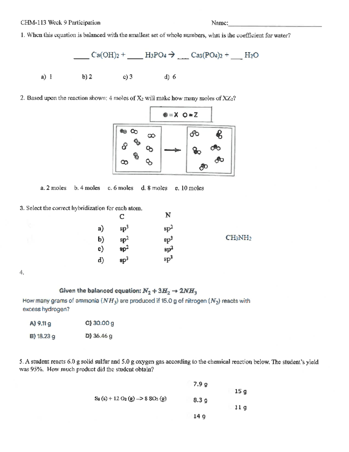 CHM Chapter 8: Week 9 Participation and Chemical Reactions - Studocu