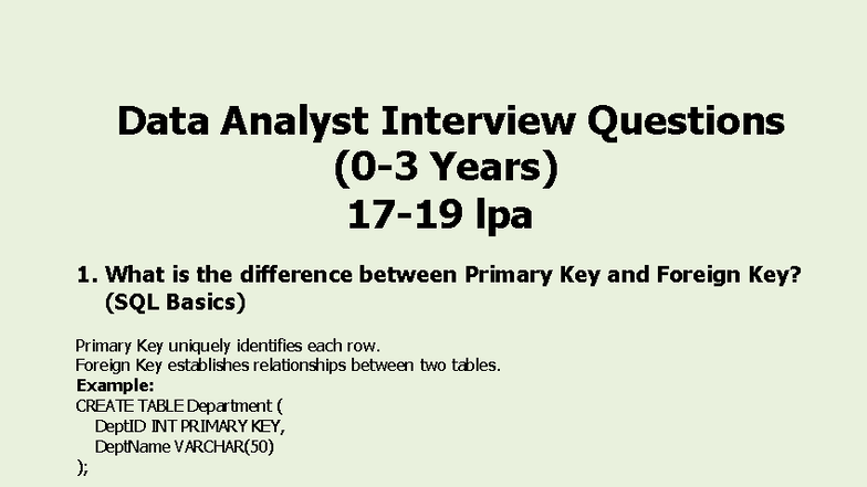 Data Analyst Interview Questions (SQL, Stats, ML) - Studocu